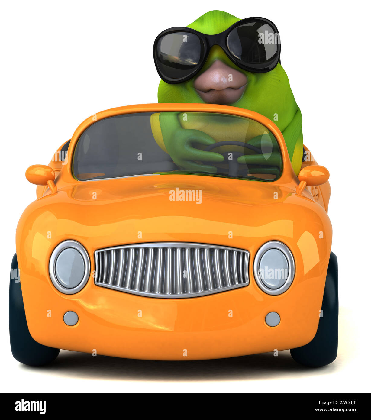 Fun green bird - 3D Illustration Stock Photo - Alamy