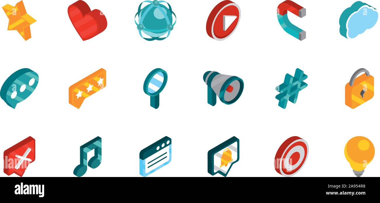 social media isometric icons collection vector illustration Stock ...
