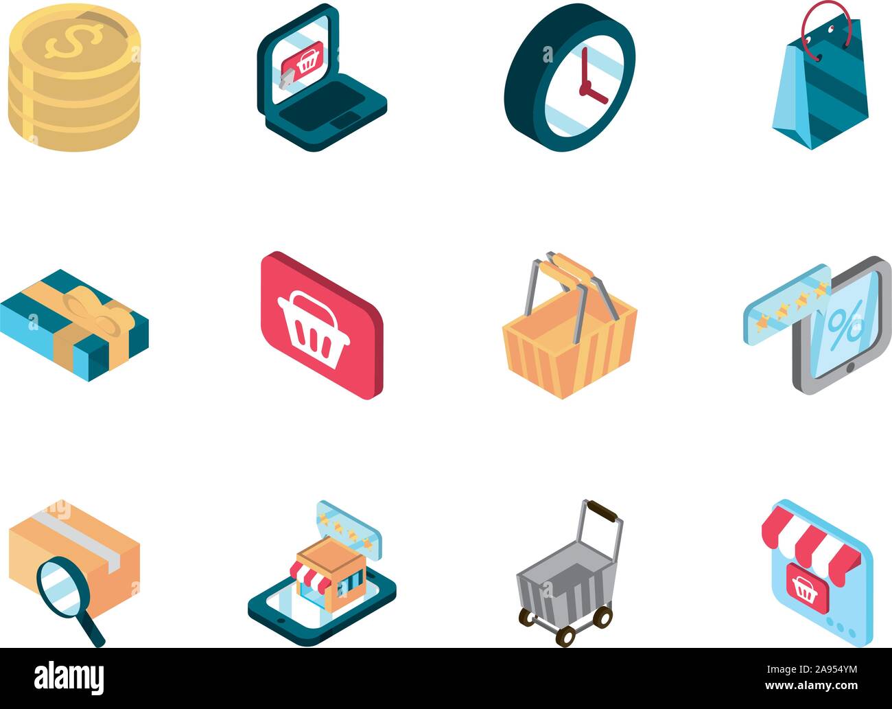 online shopping isometric icons collection vector illustration Stock ...
