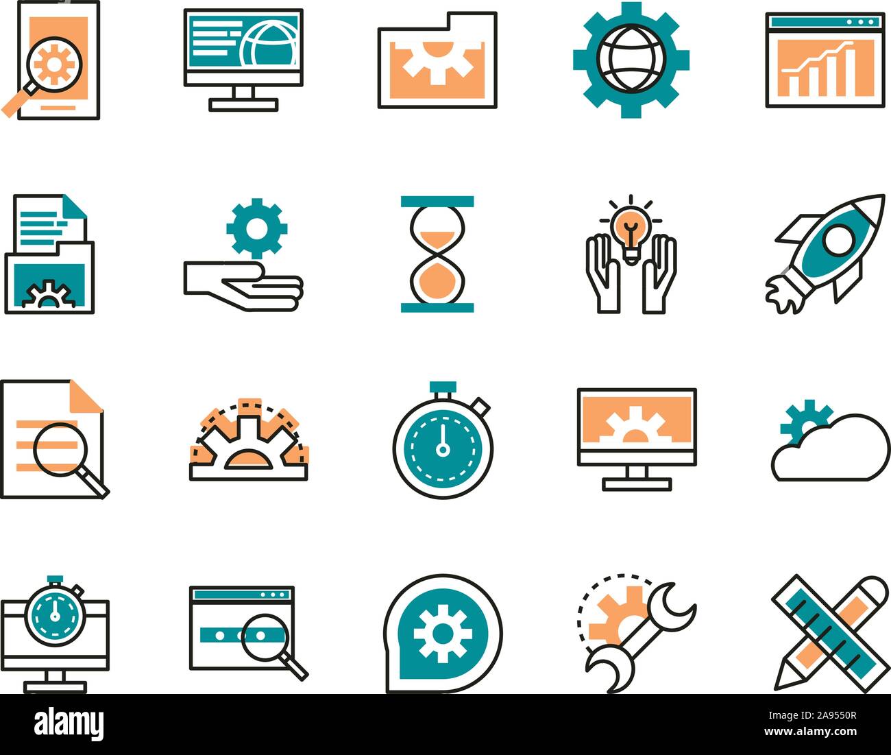 web development icons collection vector illustration line and fill ...
