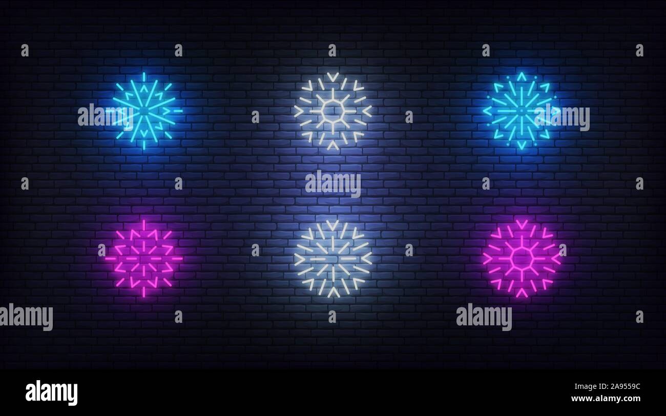 Snowflake icons neon. Vector glowing neon colorful snow icons Stock ...