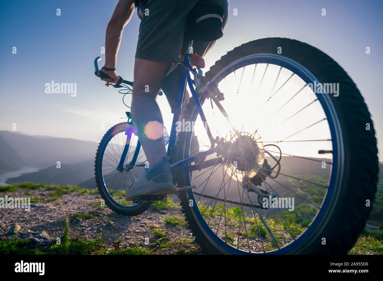 Close up photo from a mountain biker riding his bike ( bicycle) on ...