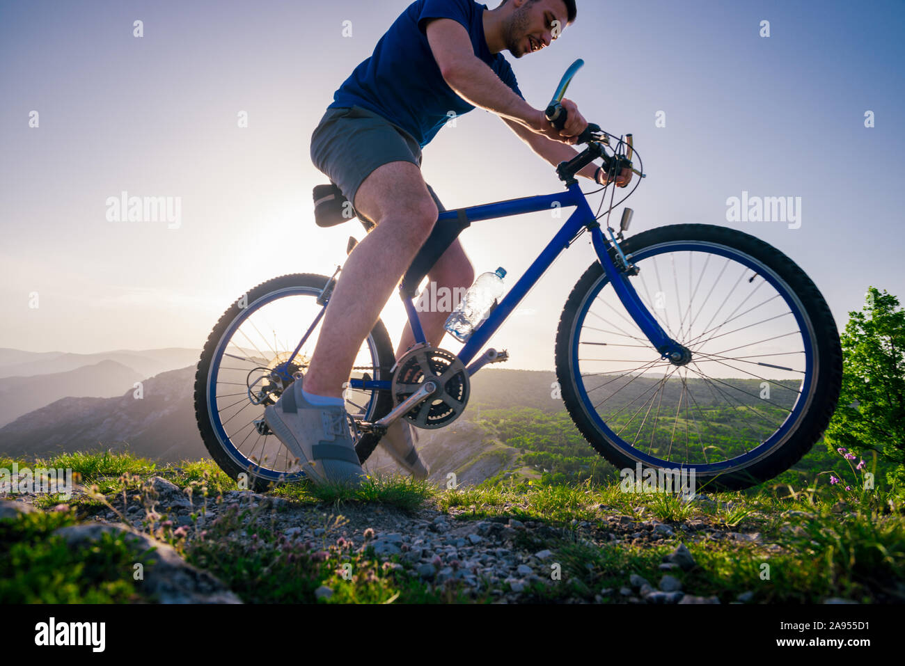 Close up photo from a mountain biker riding his bike ( bicycle) on ...