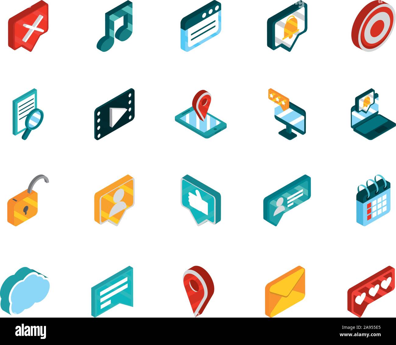 social media isometric icons collection vector illustration Stock ...