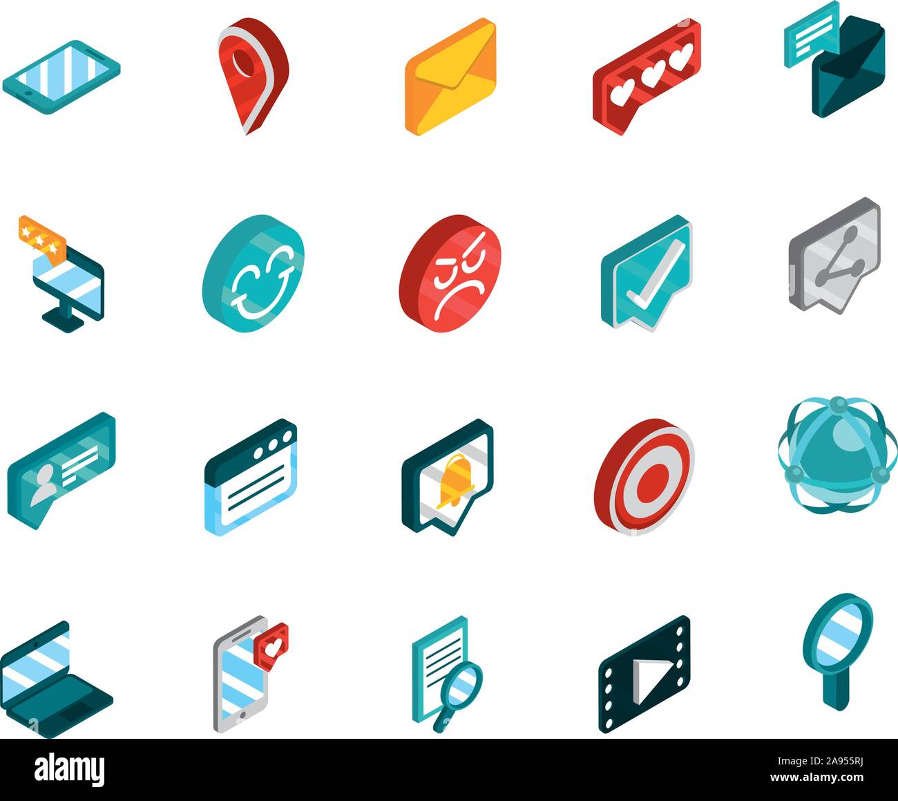 social media isometric icons collection vector illustration Stock ...