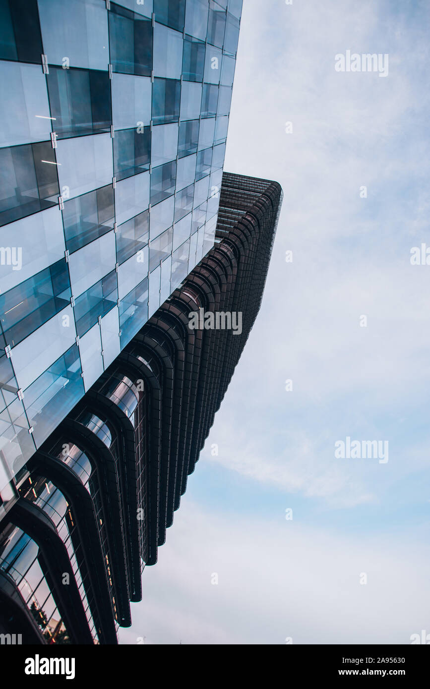 View from below of a high-rise buildings in business center during ...