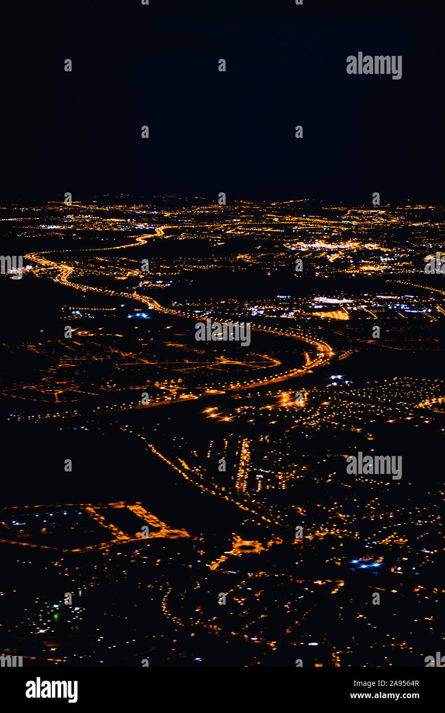 Fantastic view of a big city at night with illuminated modern ...