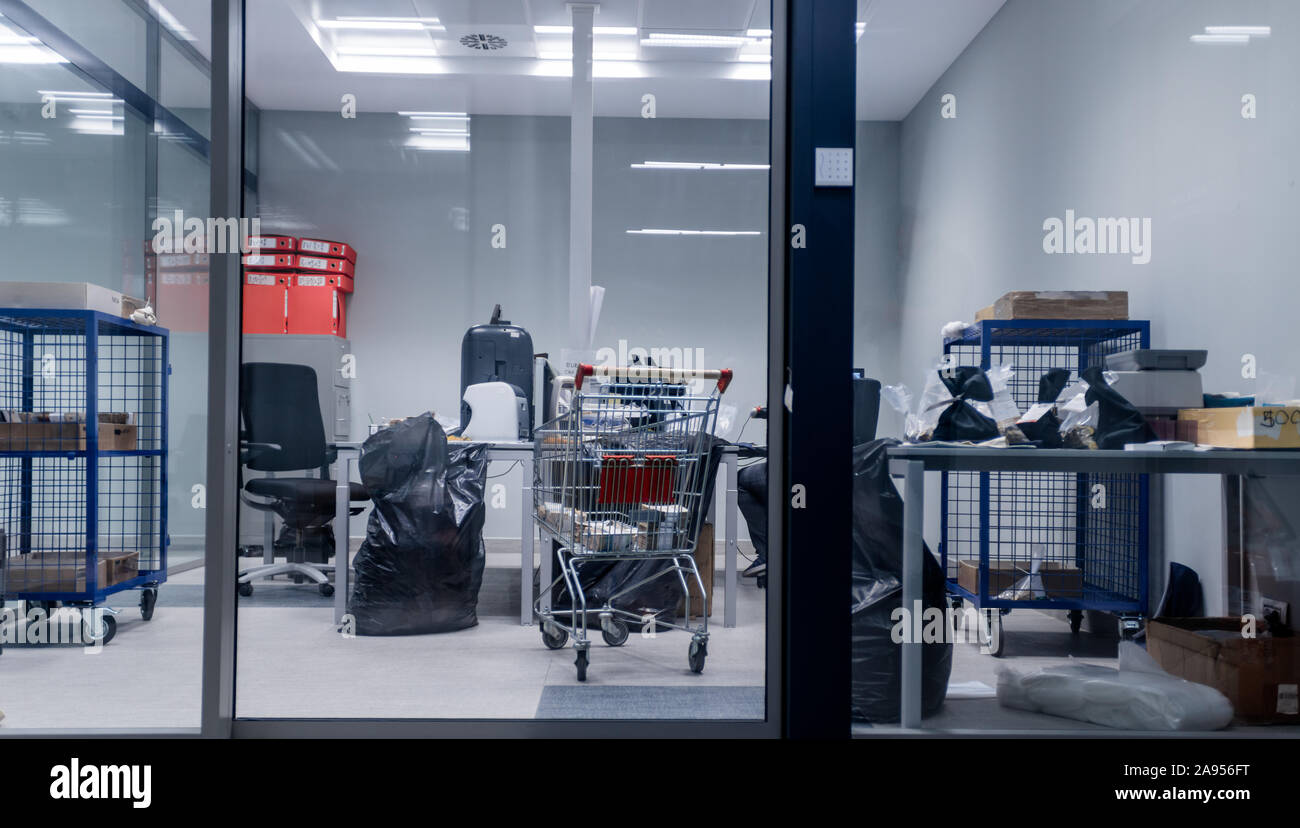 Secured room with access keypad for counting coins and banknotes Stock ...