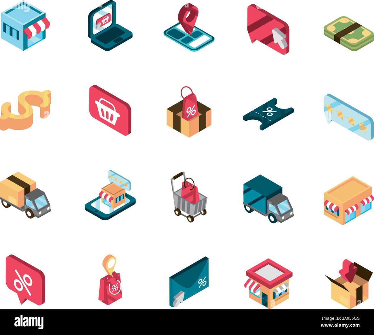 online shopping isometric icons collection vector illustration Stock ...