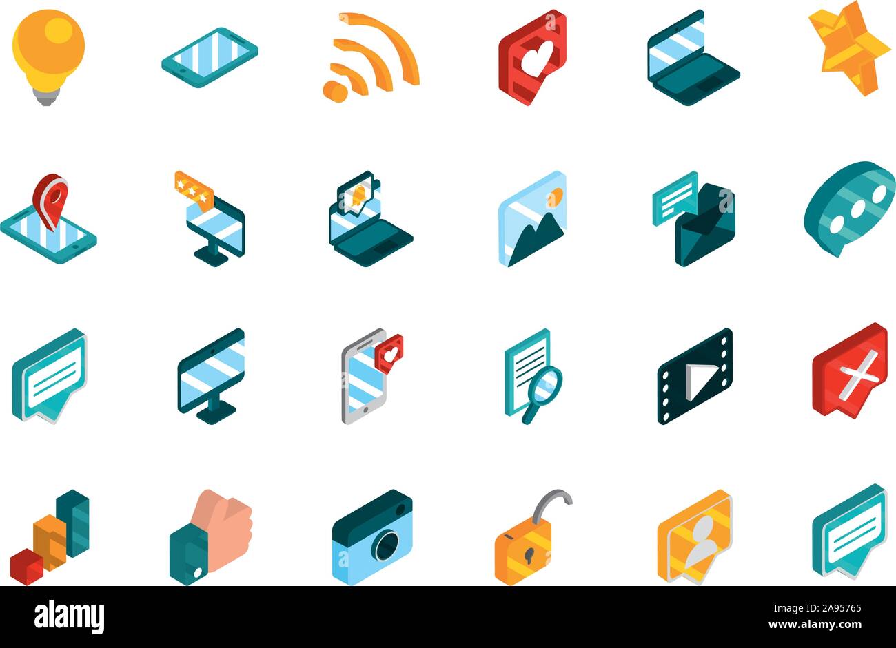 social media isometric icons collection vector illustration Stock ...