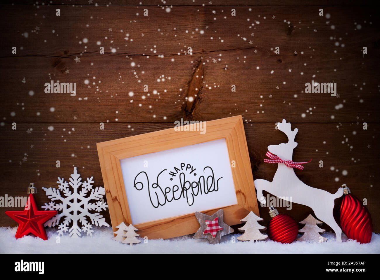 Tree, Snowflakes, Snow, Ball, Calligraphy Happy Weekend Stock Photo - Alamy