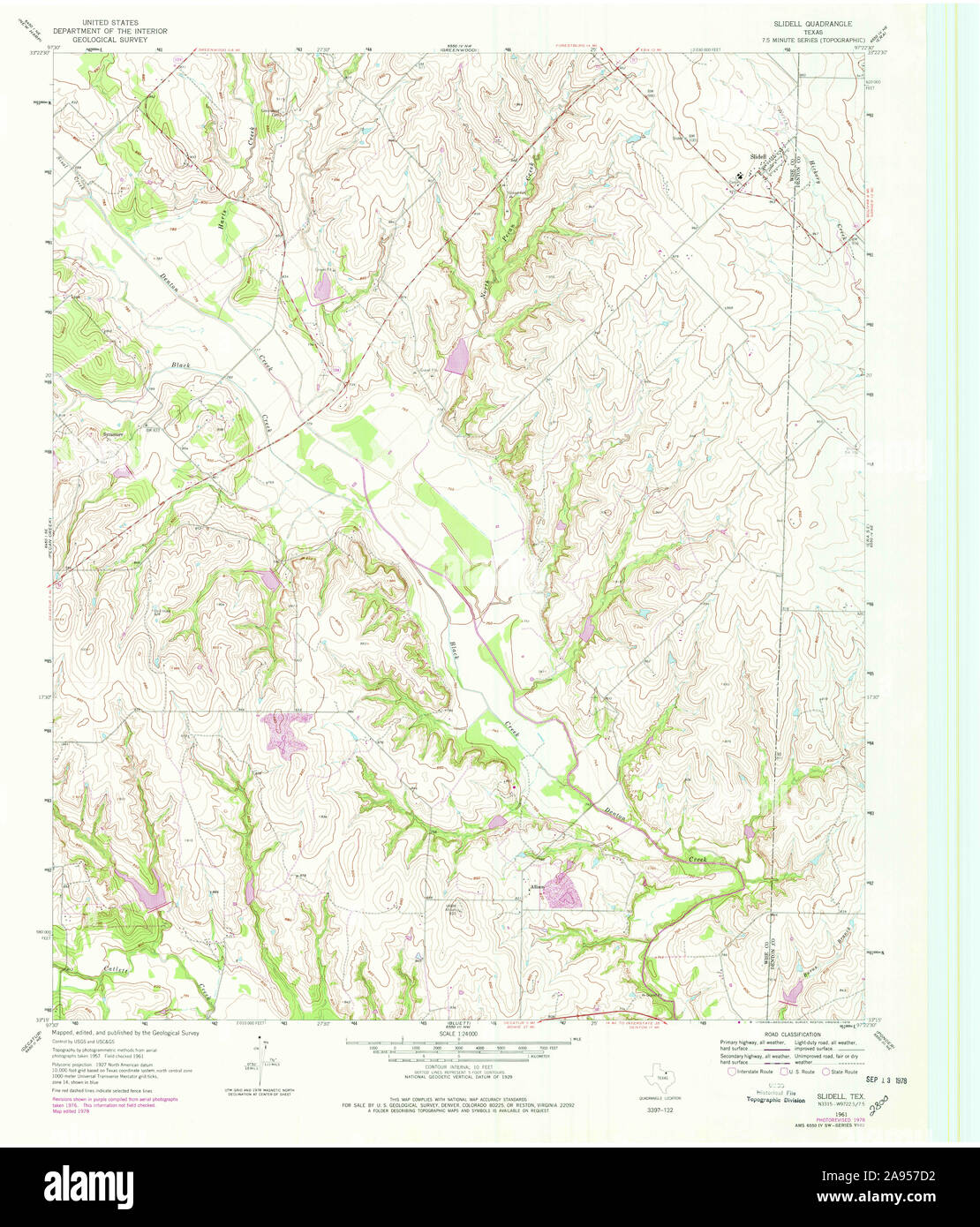 USGS TOPO Map Texas TX Slidell 121436 1961 24000 Restoration Stock ...
