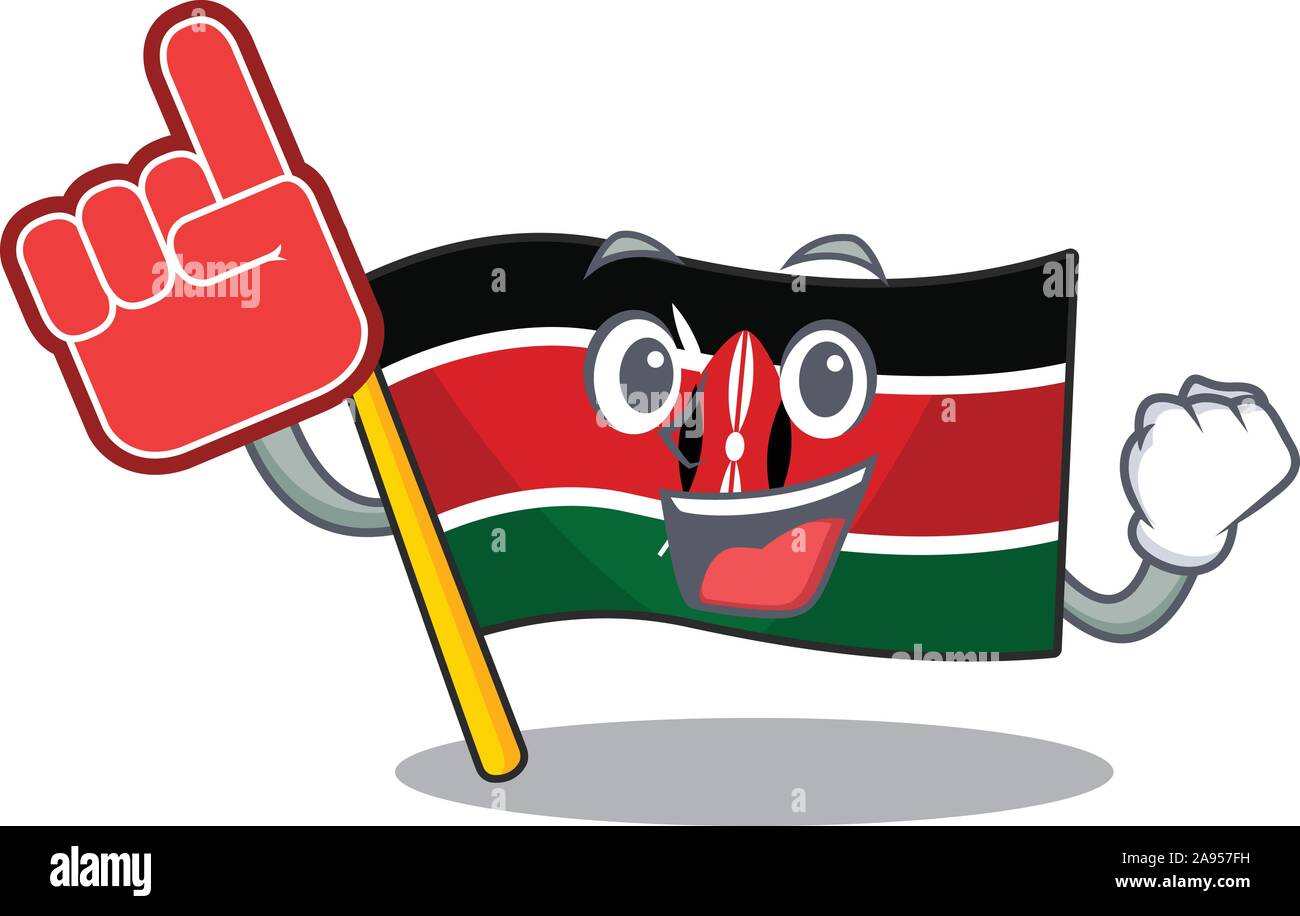 cute flag kenya character smiley foam finger cartoon Stock Vector Image ...