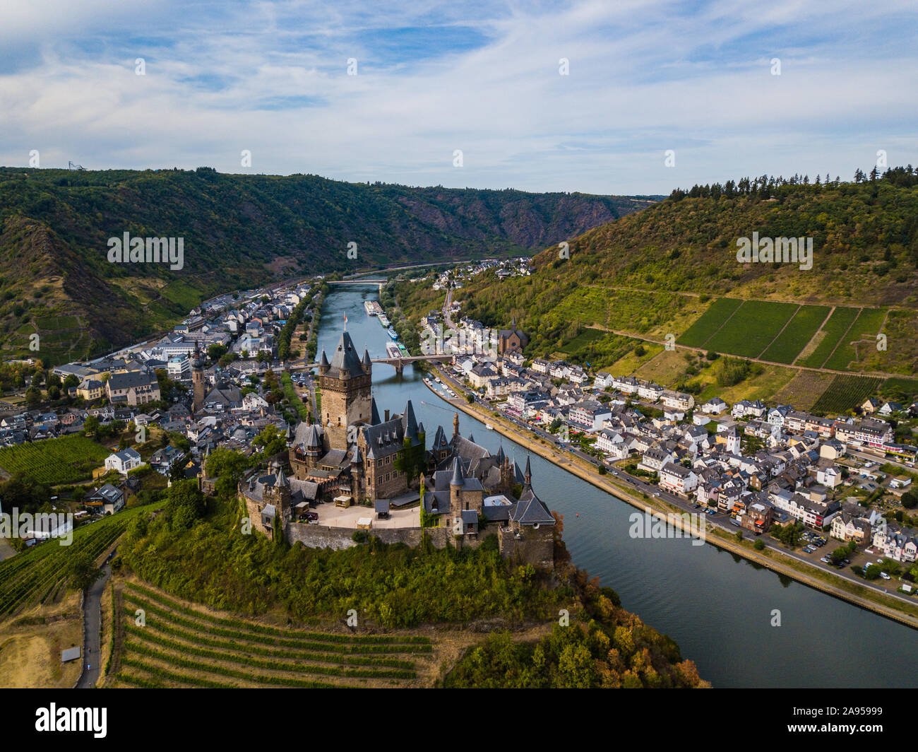 Aerial View Of Cochem Castle And Moselle River Germany In The Summer Aerial View Of Cochem Castle And Moselle River Germany In The Summer