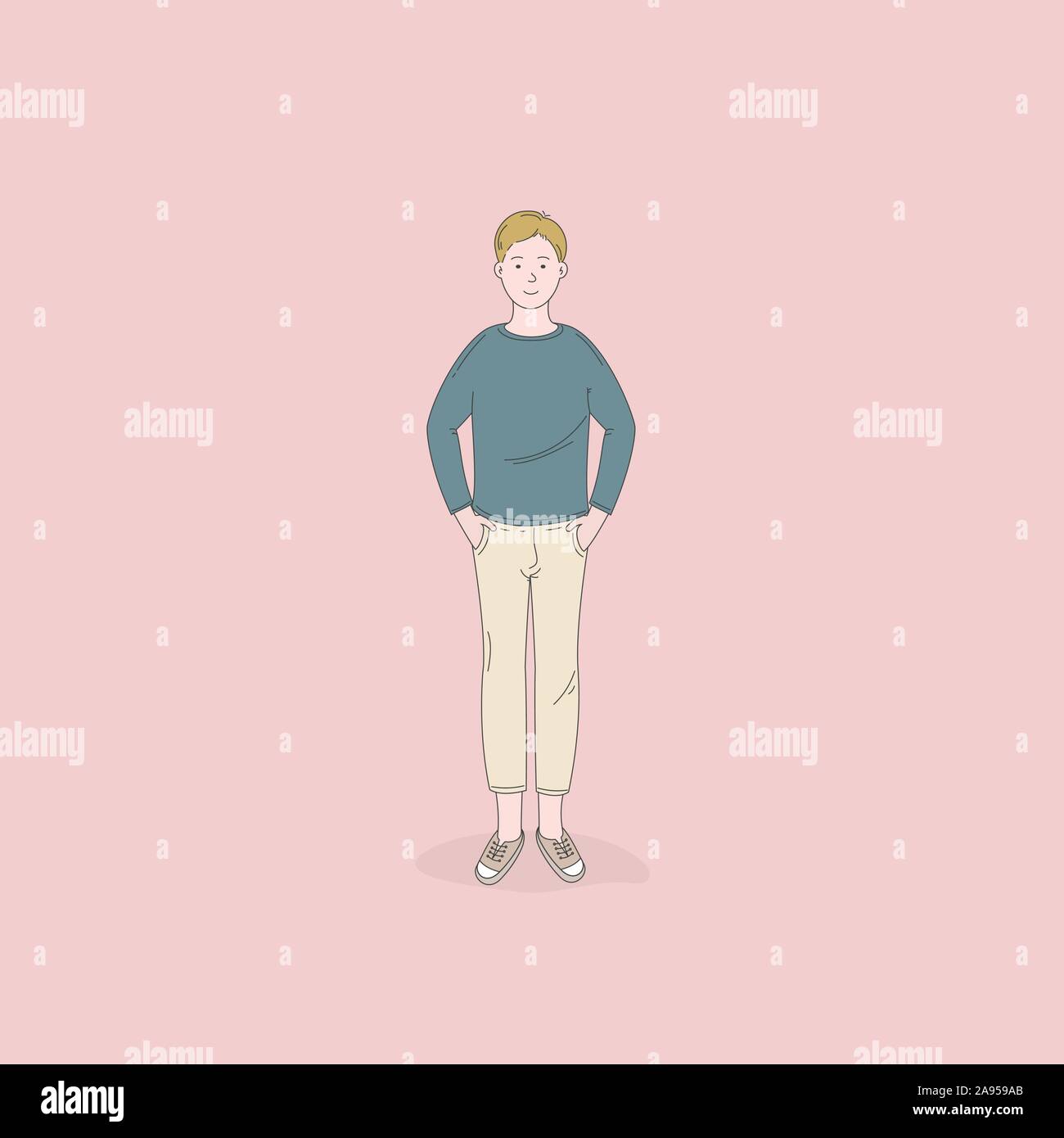 The man standing poses isolated on background.Lifestyle concepts.Vector ...