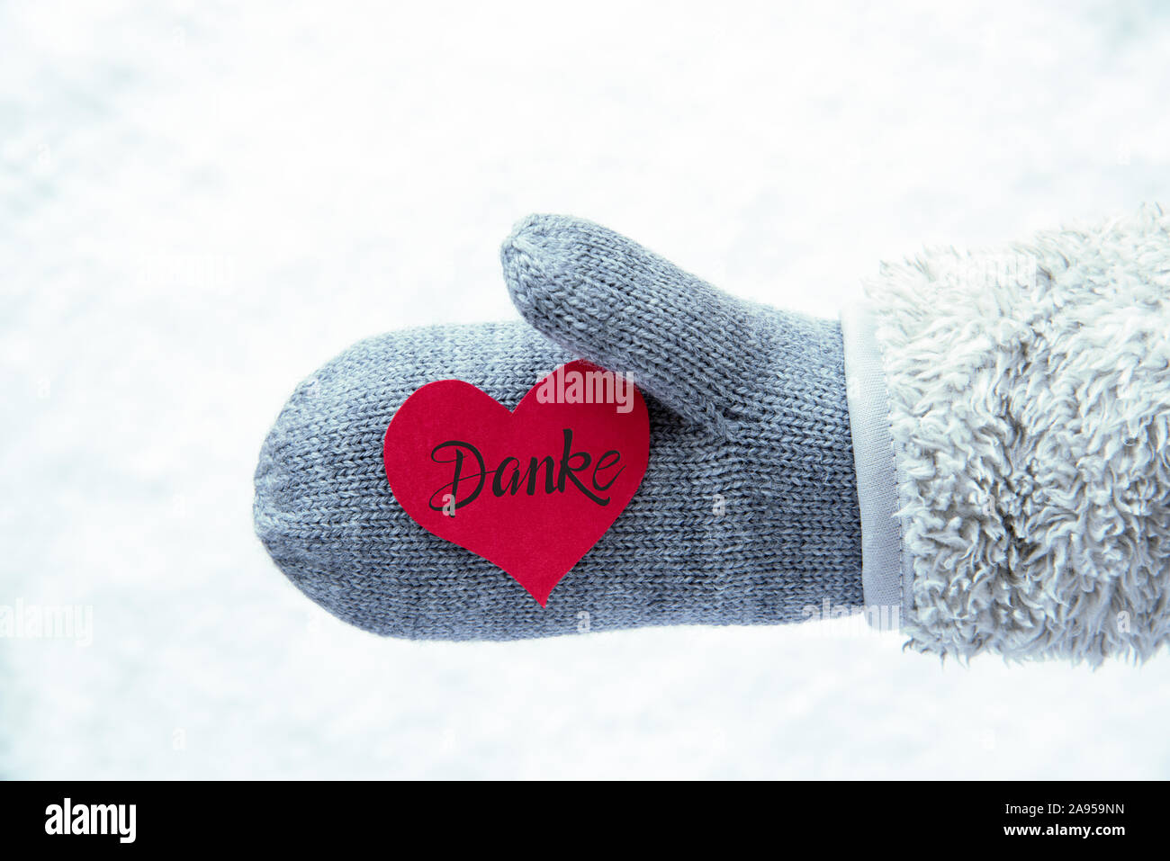 Glove, Fleece, Snow, Red Heart, Danke Means Thank You Stock Photo - Alamy