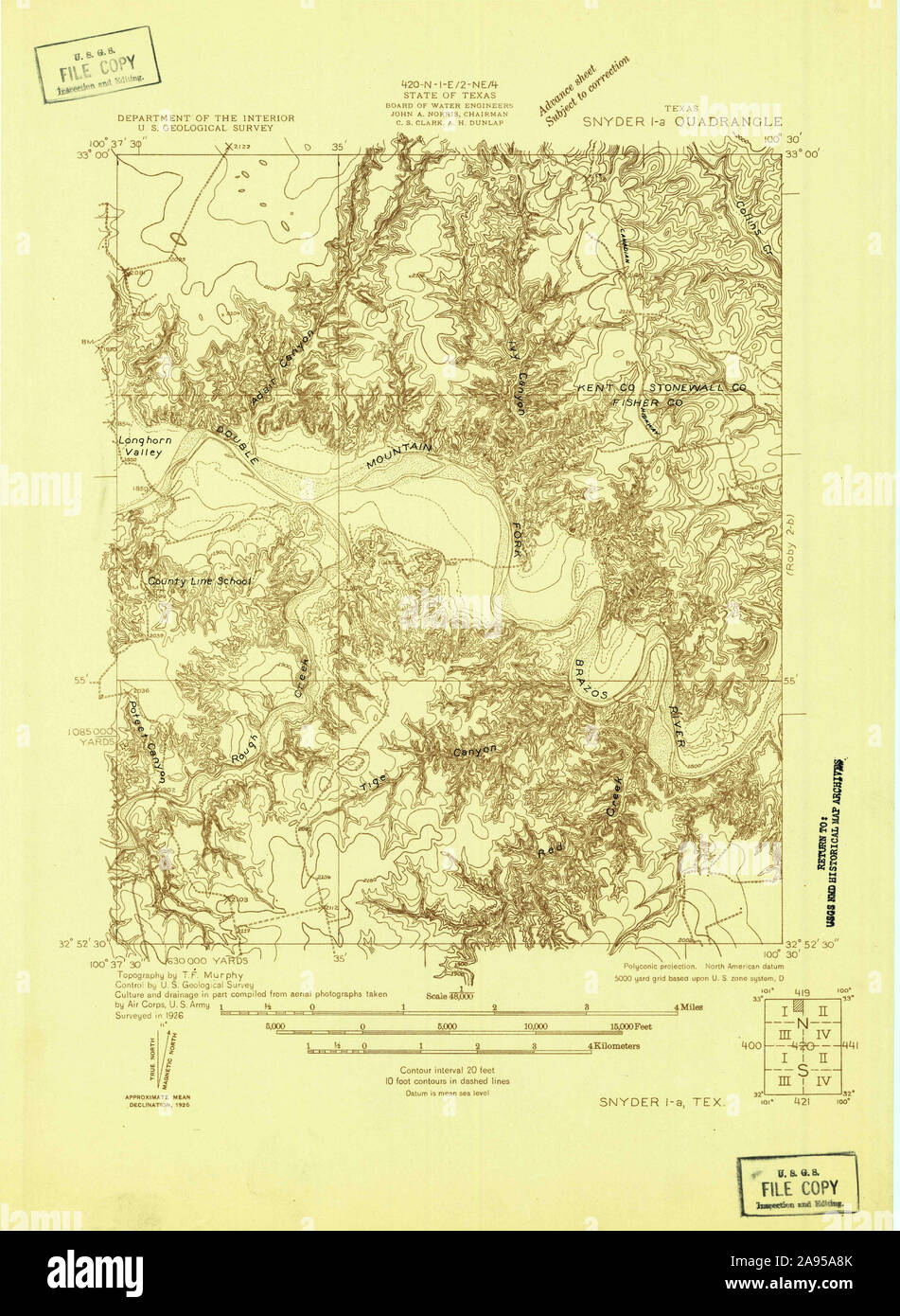 USGS TOPO Map Texas TX Snyder 1-a 128420 1926 48000 Restoration Stock ...