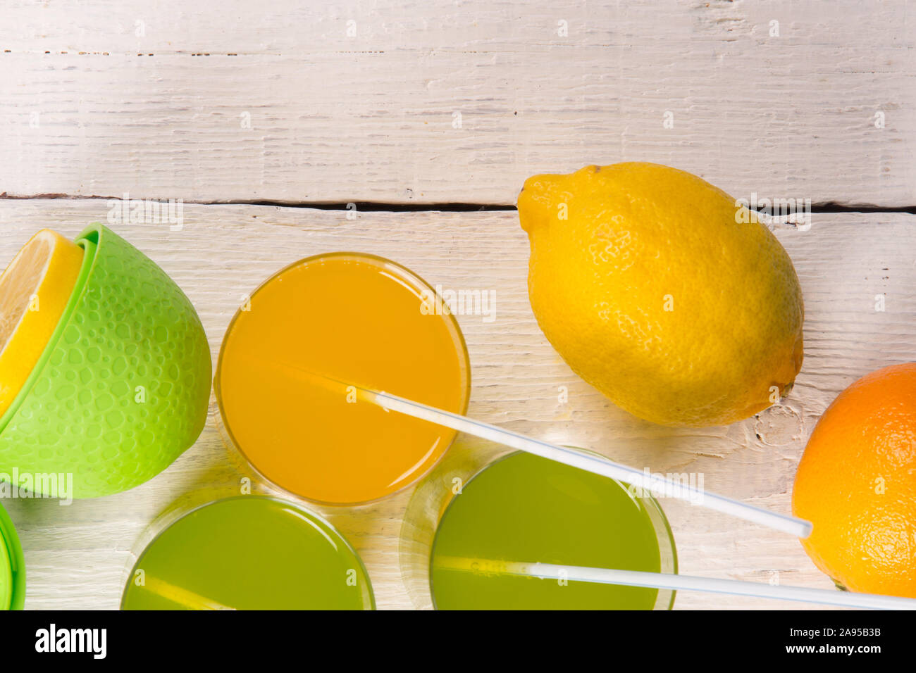 Refreshing drinks from fresh fruit on a white background Stock Photo ...