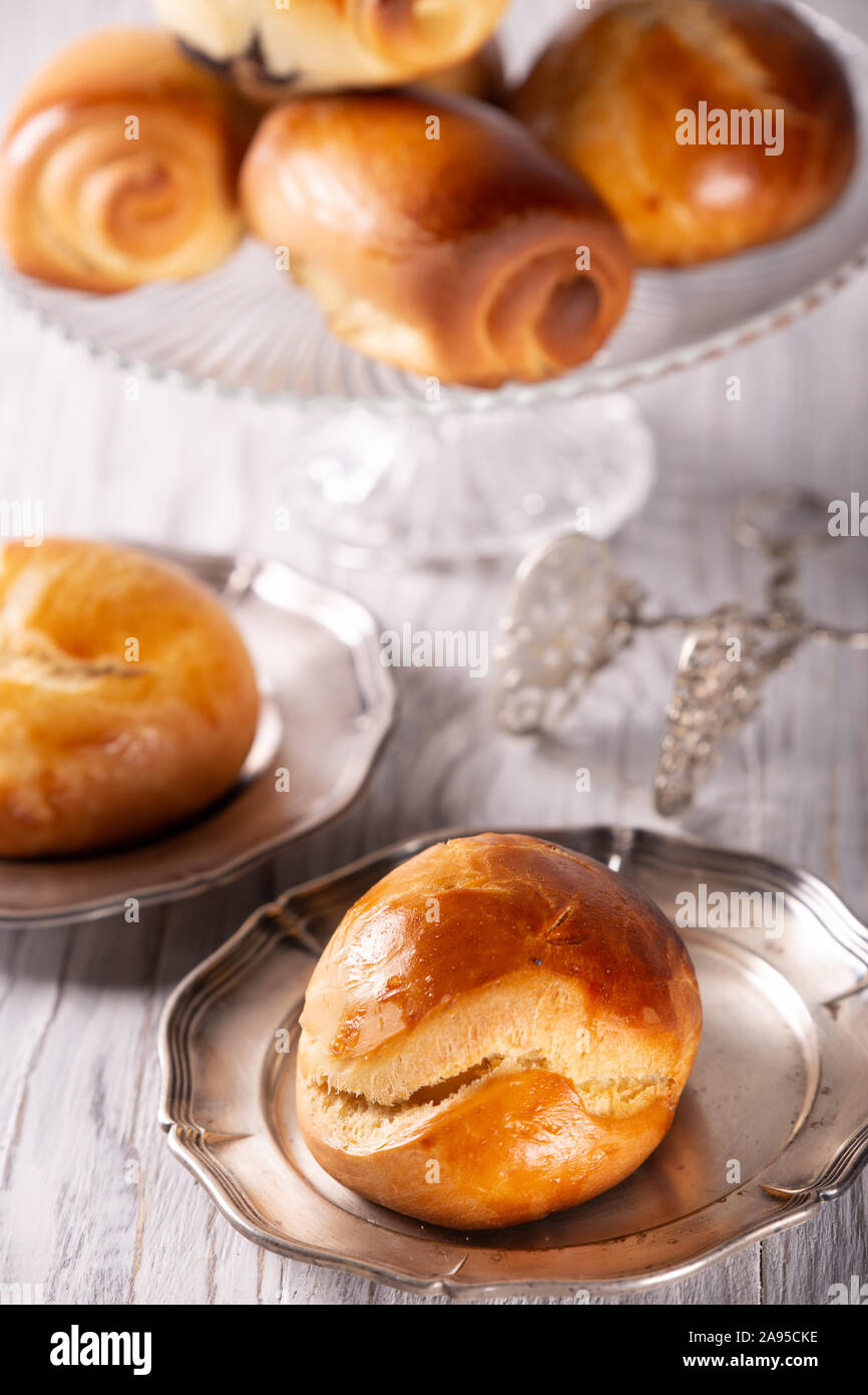Homemade fresh wheat flour pastries on the white table Stock Photo - Alamy