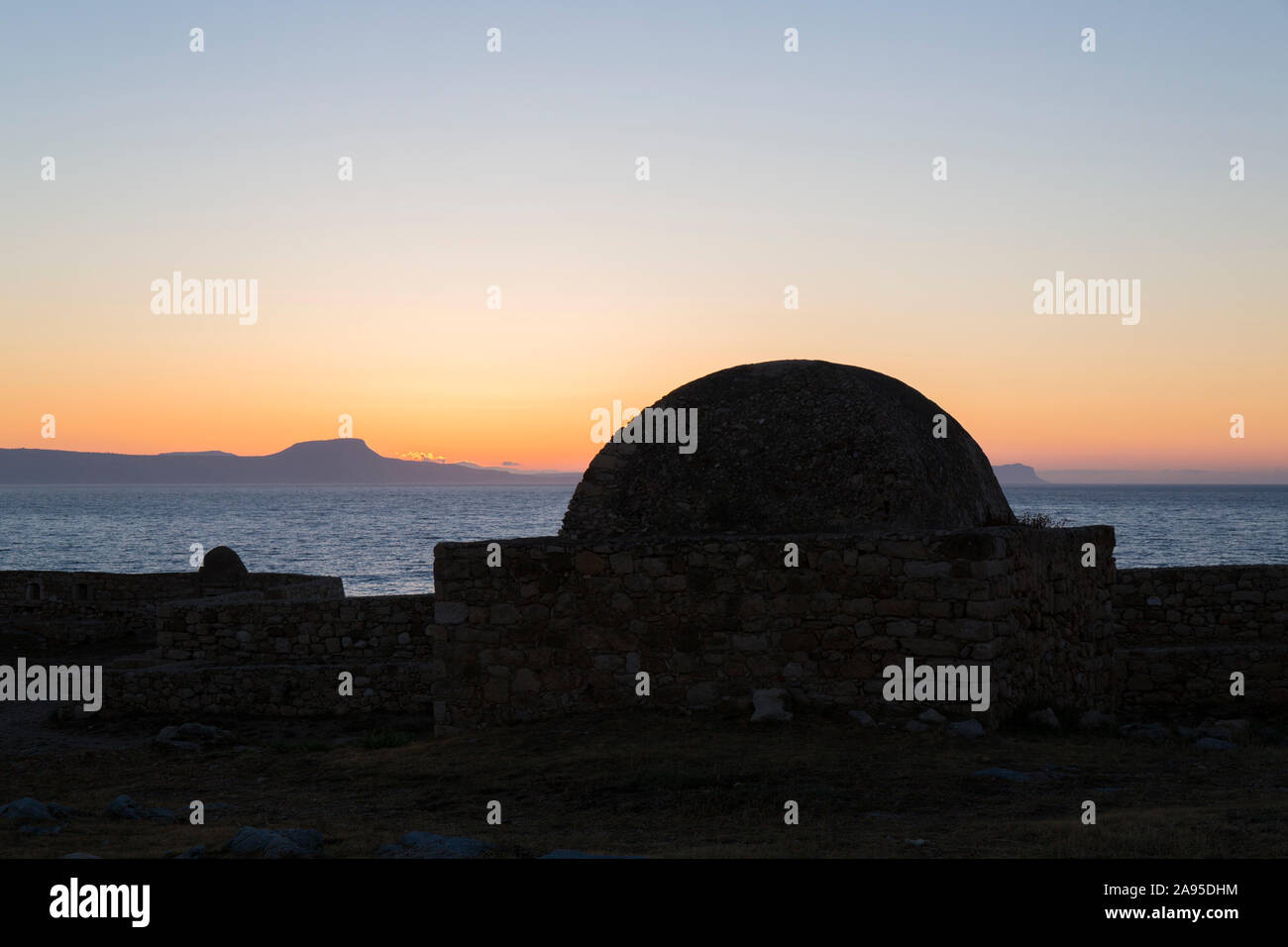 Rethymno, Crete, Greece. Silhouette of the Mosque of Sultan Ibrahim Han ...