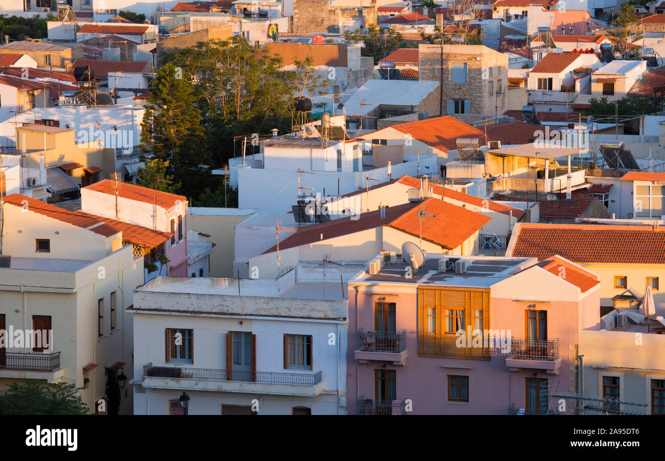 Rethymno, Crete, Greece. View over city rooftops from the Fortezza ...