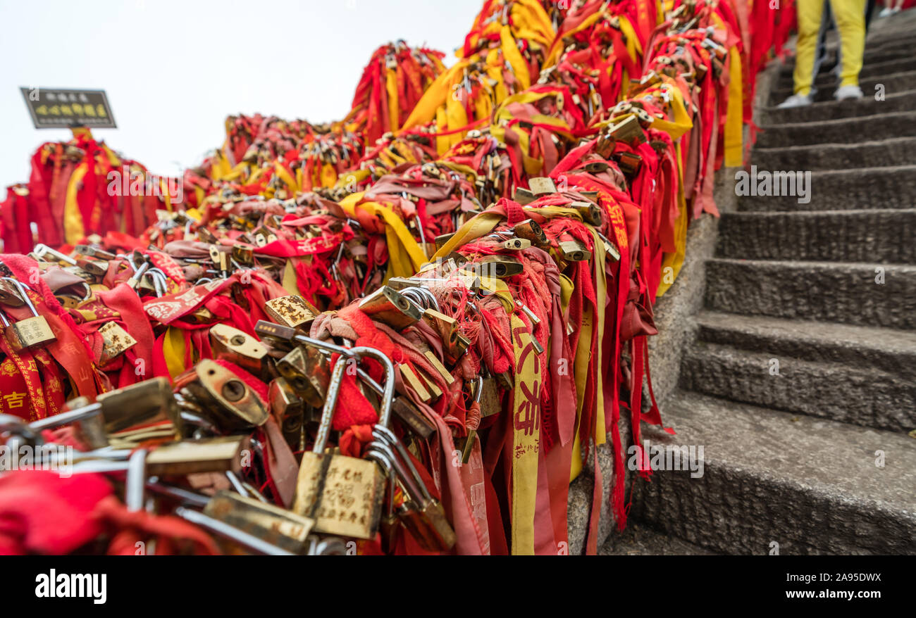 Huashan, China - August 2019 : Memorial and religious symbolic red ...