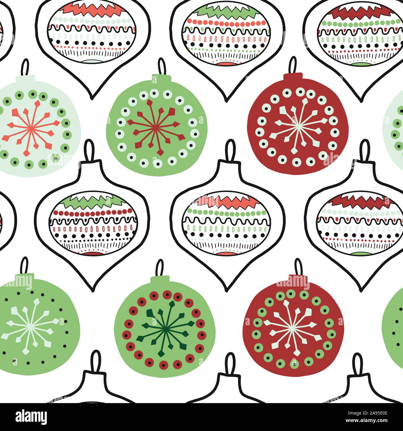 Vector hand drawn doodle Christmas tree ornaments seamless pattern ...