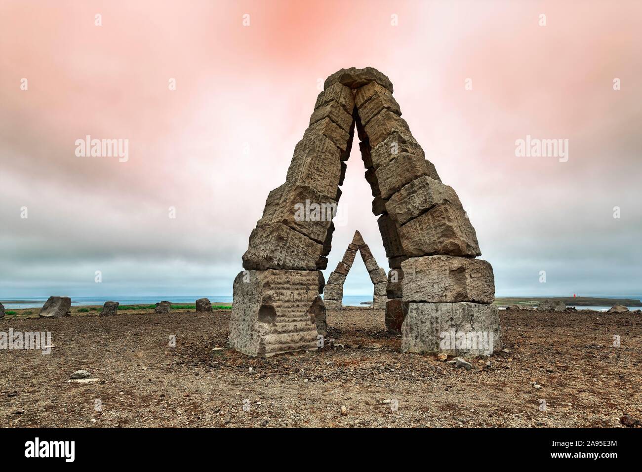 Monumental stone gates in barren landscape hi-res stock photography and ...