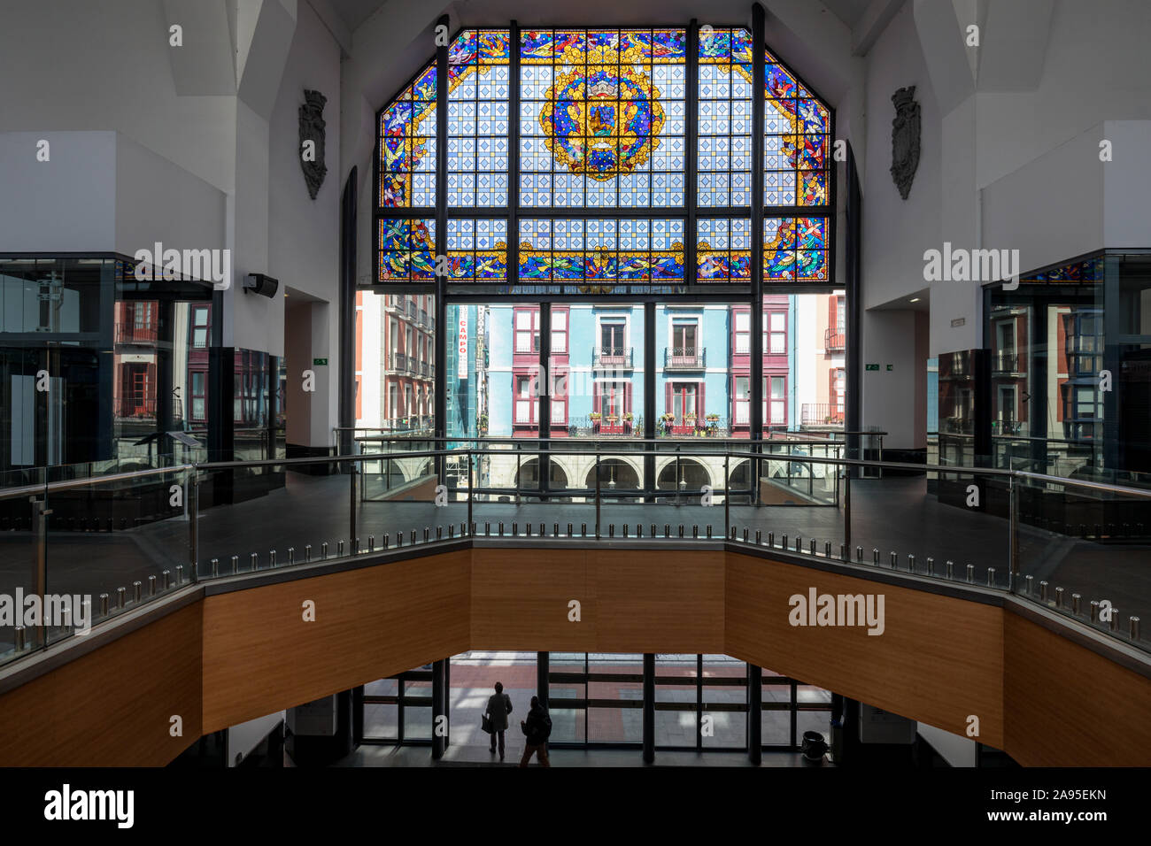 Stained glass window inside Mercado de la Ribera indoor market, Old ...