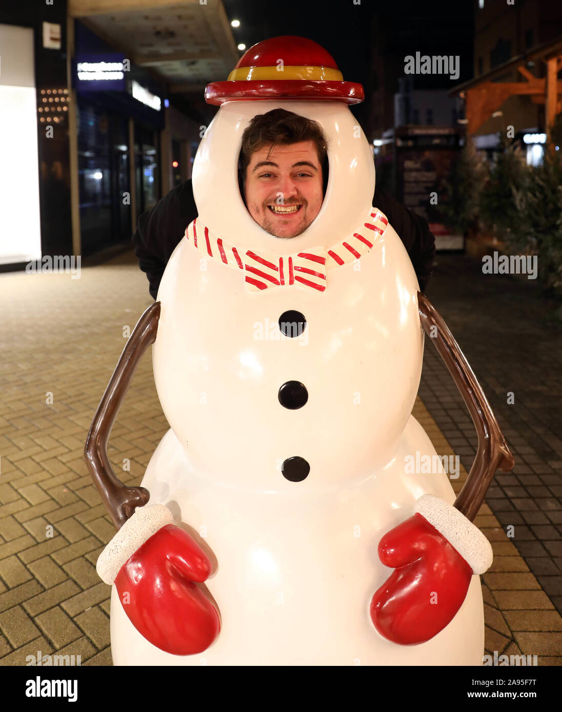man poses for picture in snowman outfit Stock Photo - Alamy