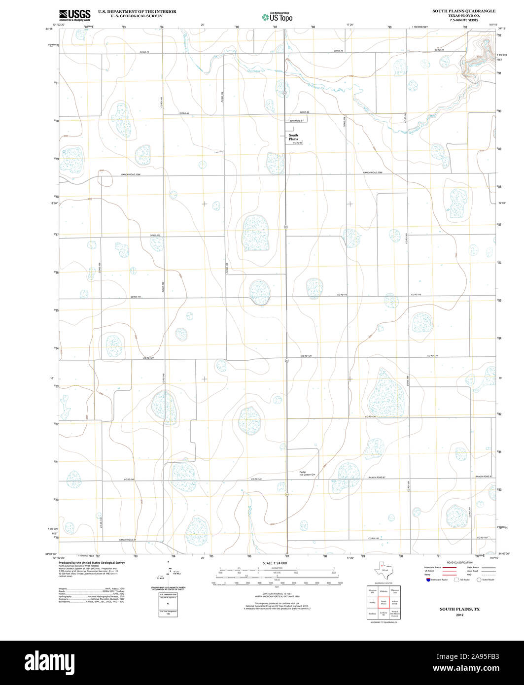 USGS TOPO Map Texas TX South Plains 20121030 TM Restoration Stock Photo ...