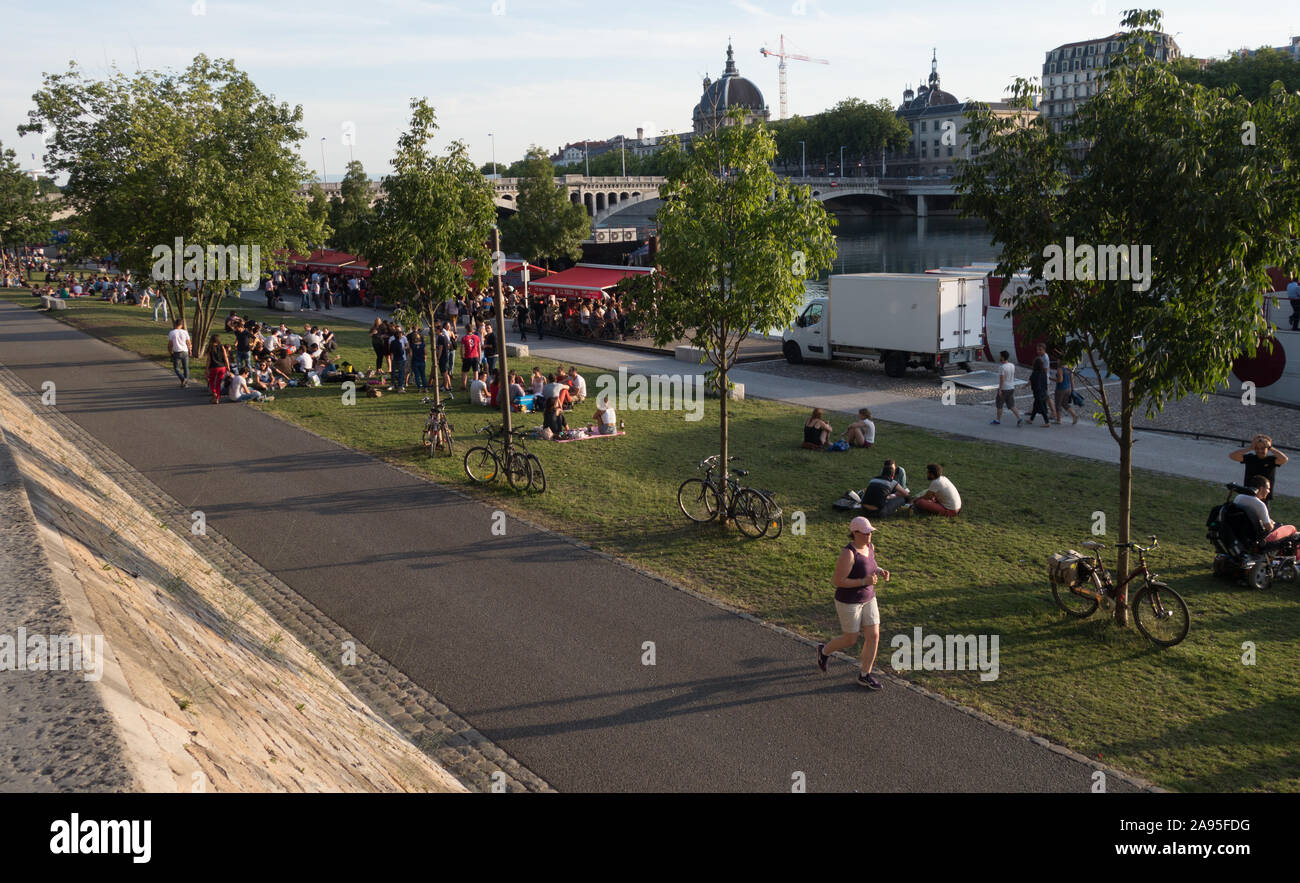 The riverbank walk in Lyon France Stock Photo - Alamy