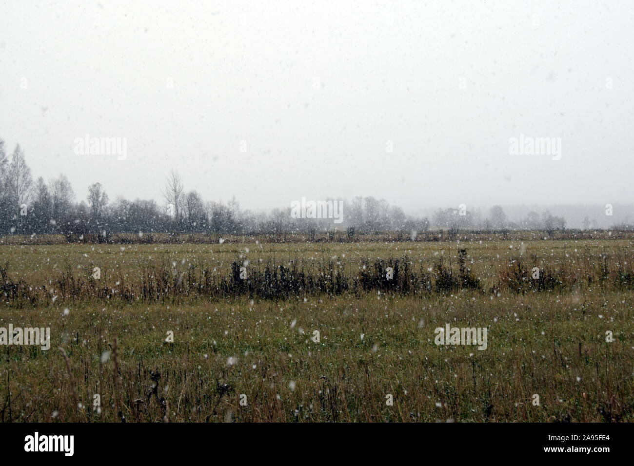 The first snowfall of the winter. October weather in Finland Stock ...