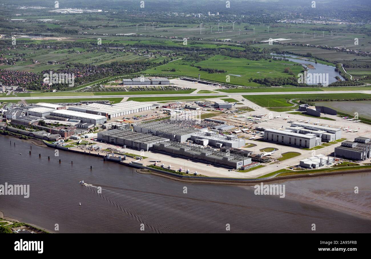 Airbus, factory site with production facilities, shipyard and airport ...
