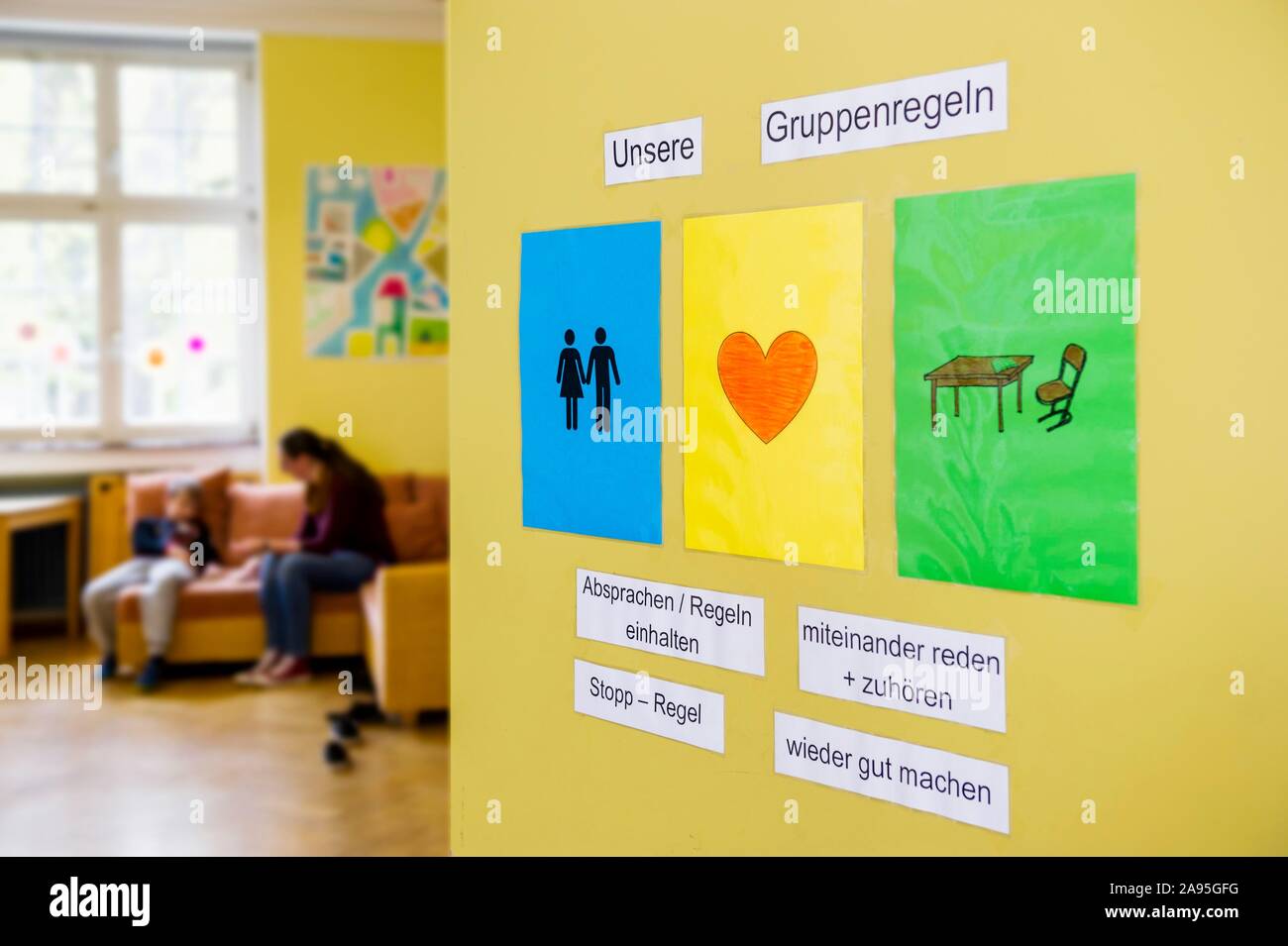 Door of a group room of an all-day school, Freiburg im Breisgau, Baden ...