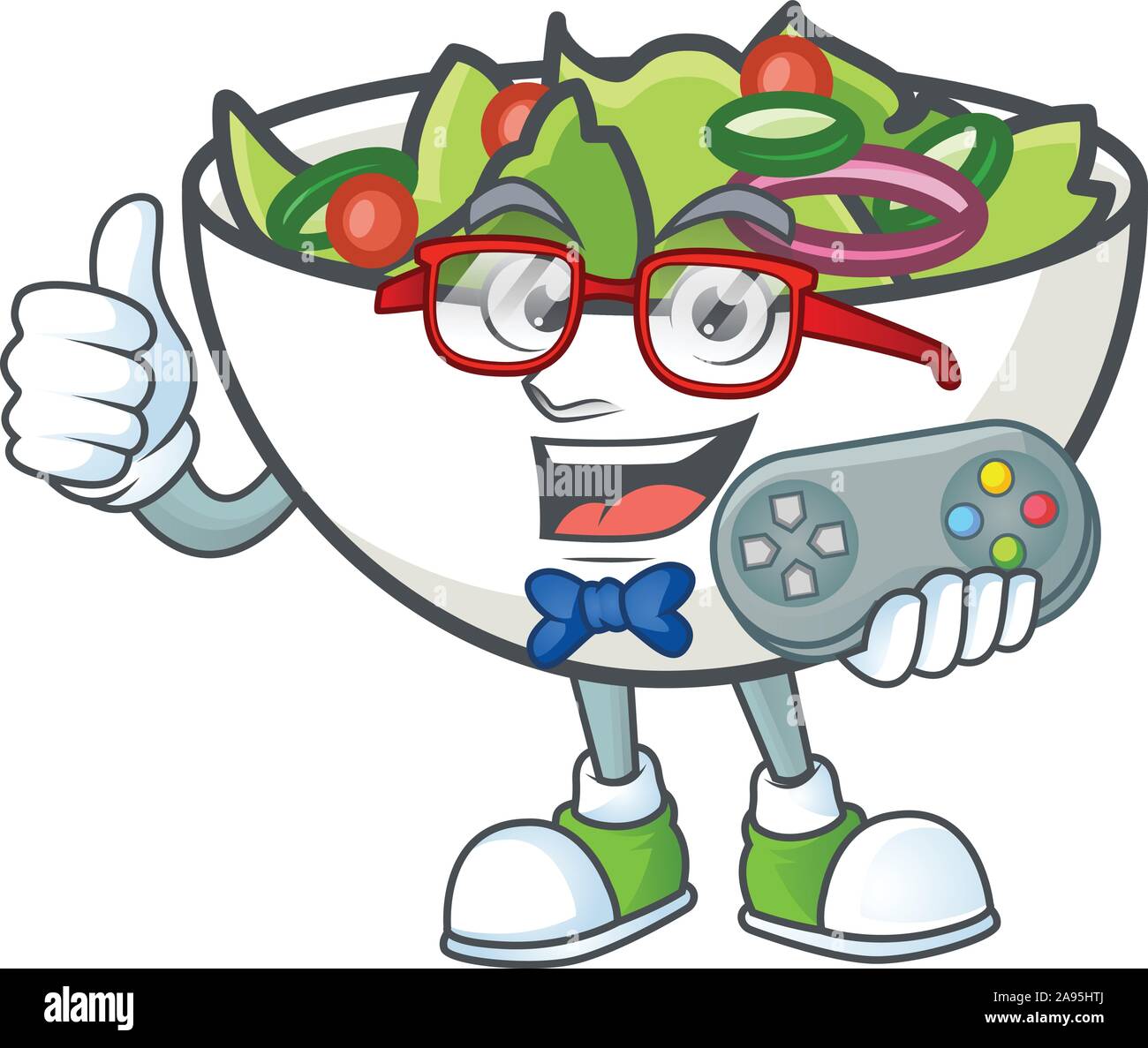 Delicious salad of the holding gamer cartoon character Stock Vector ...