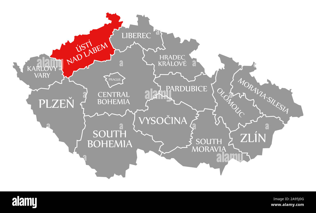 Usti Nad Labem red highlighted in map of Czech Republic Stock Photo - Alamy