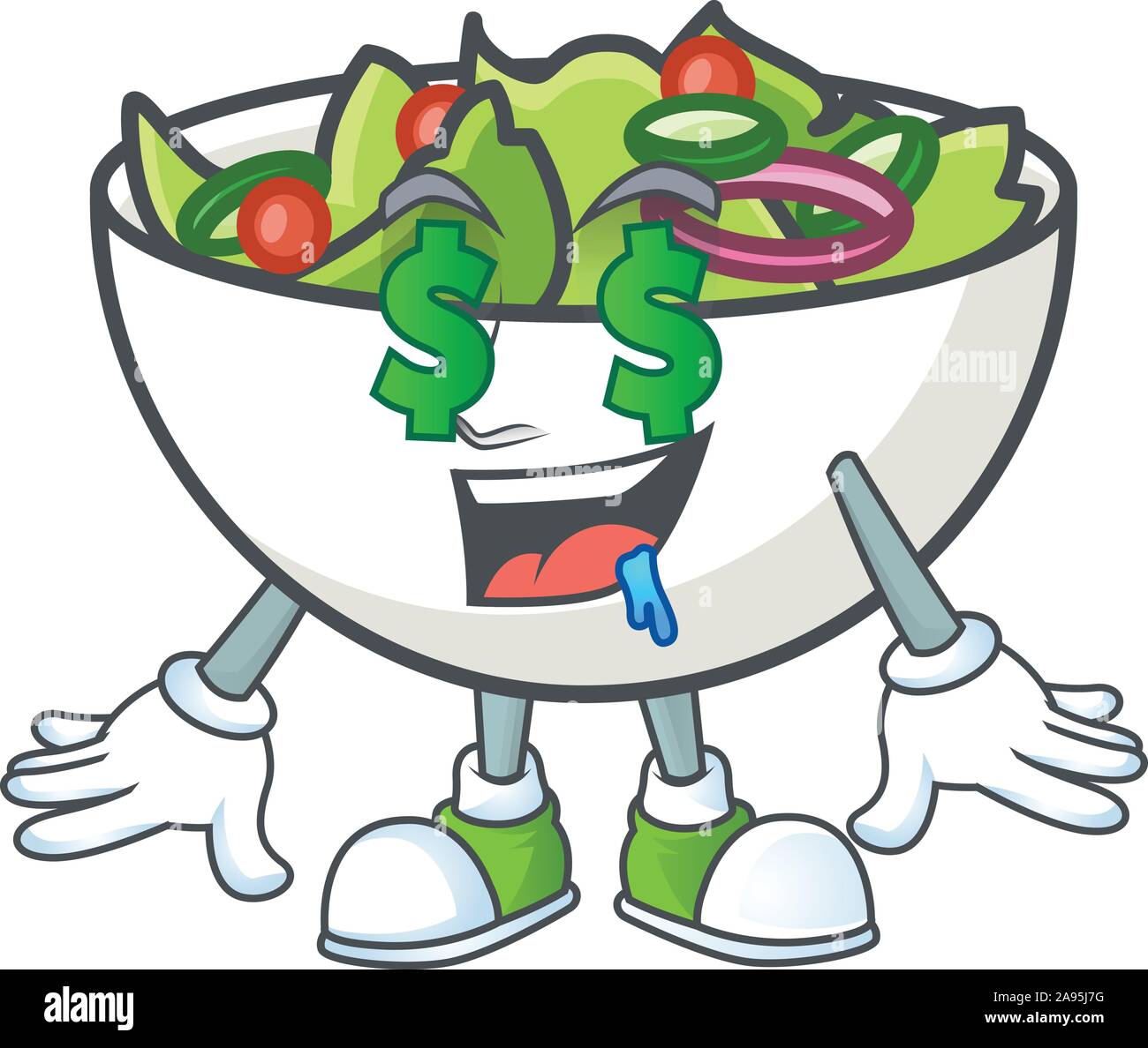 Fresh salad cartoon character with money eye mascot Stock Vector Image ...