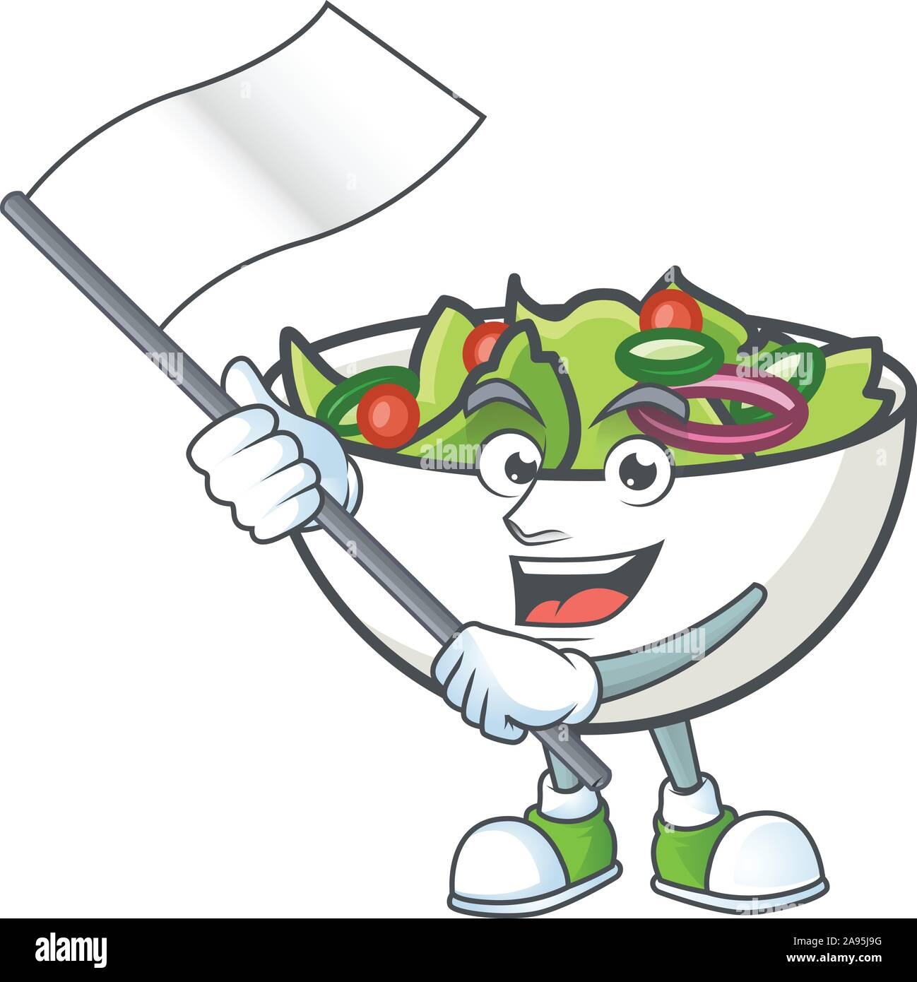 Fresh salad cartoon character with bring flag mascot Stock Vector Image ...