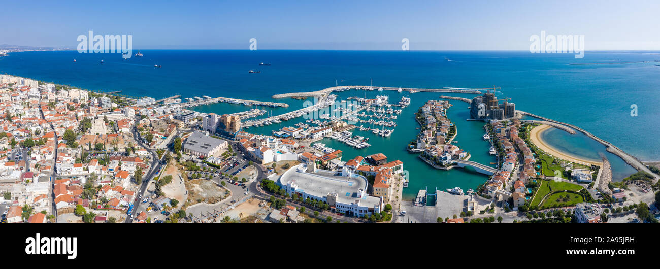Panoramic view of the new marina in Limassol, Cyprus, view from above ...