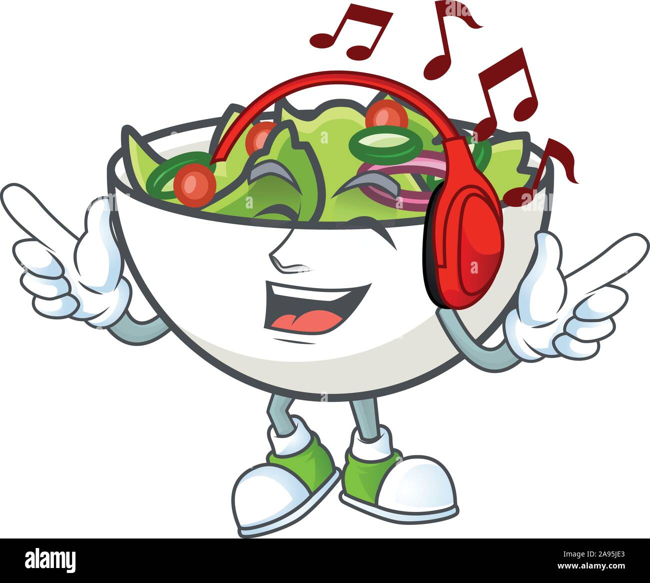 Delicious salad of the listening music cartoon character Stock Vector ...