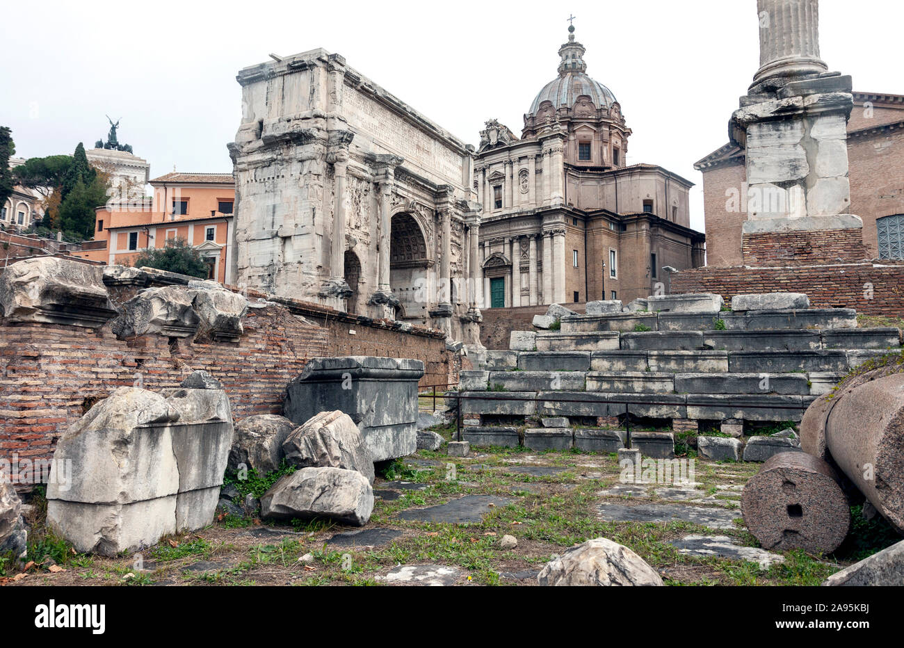 Ruins of antique Roman forum, historical ancient architecture in Rome ...