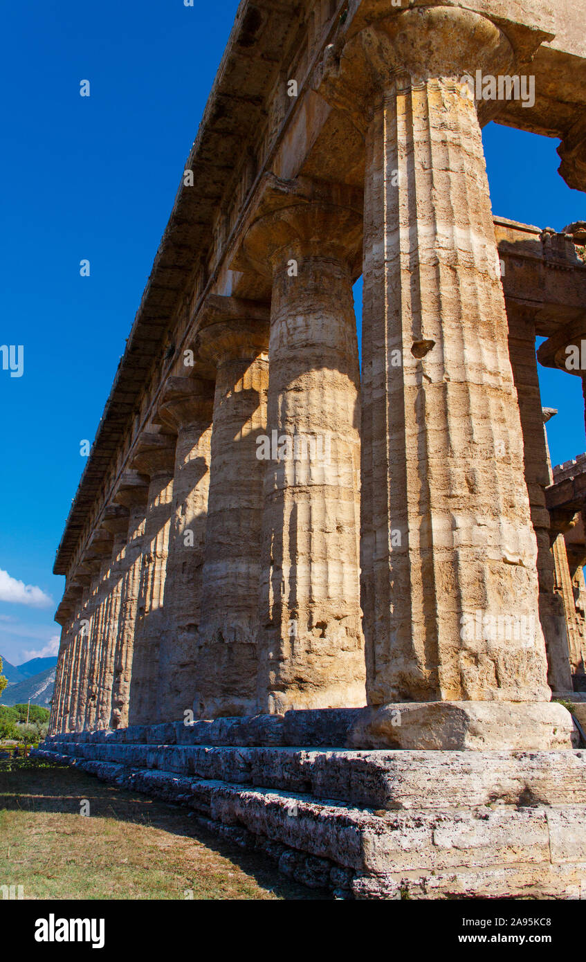The greek Temple of Hera-II in the archaeological site of Paestum ...