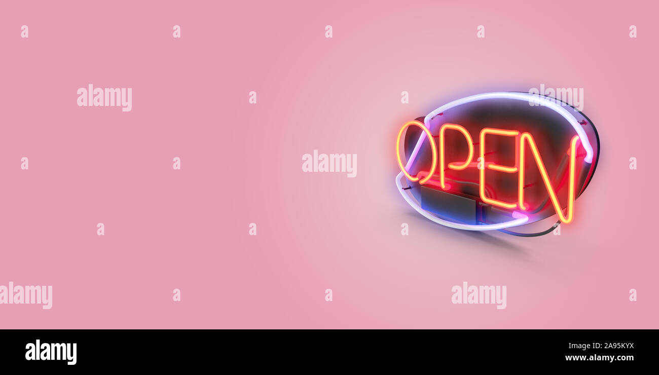 Neon Open Sign in abstract pastel coral pink color paint with pastel ...