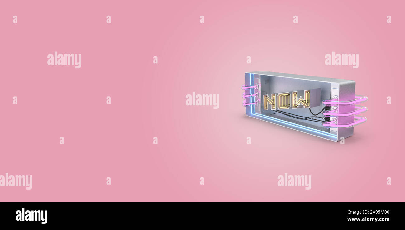 Neon Now Sign in abstract pastel coral pink color paint with pastel ...