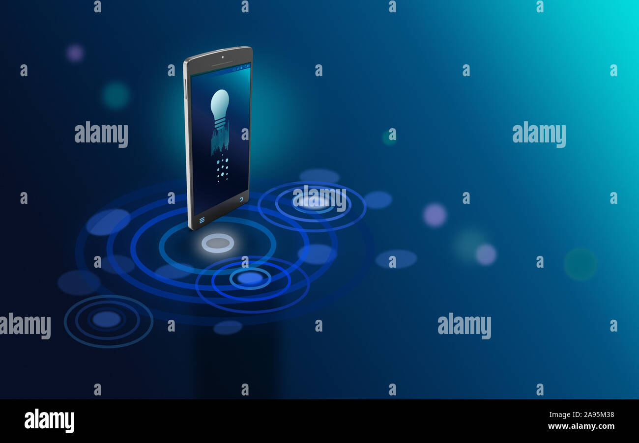 Smartphone with digital logo stand on a futuristic technologic ...