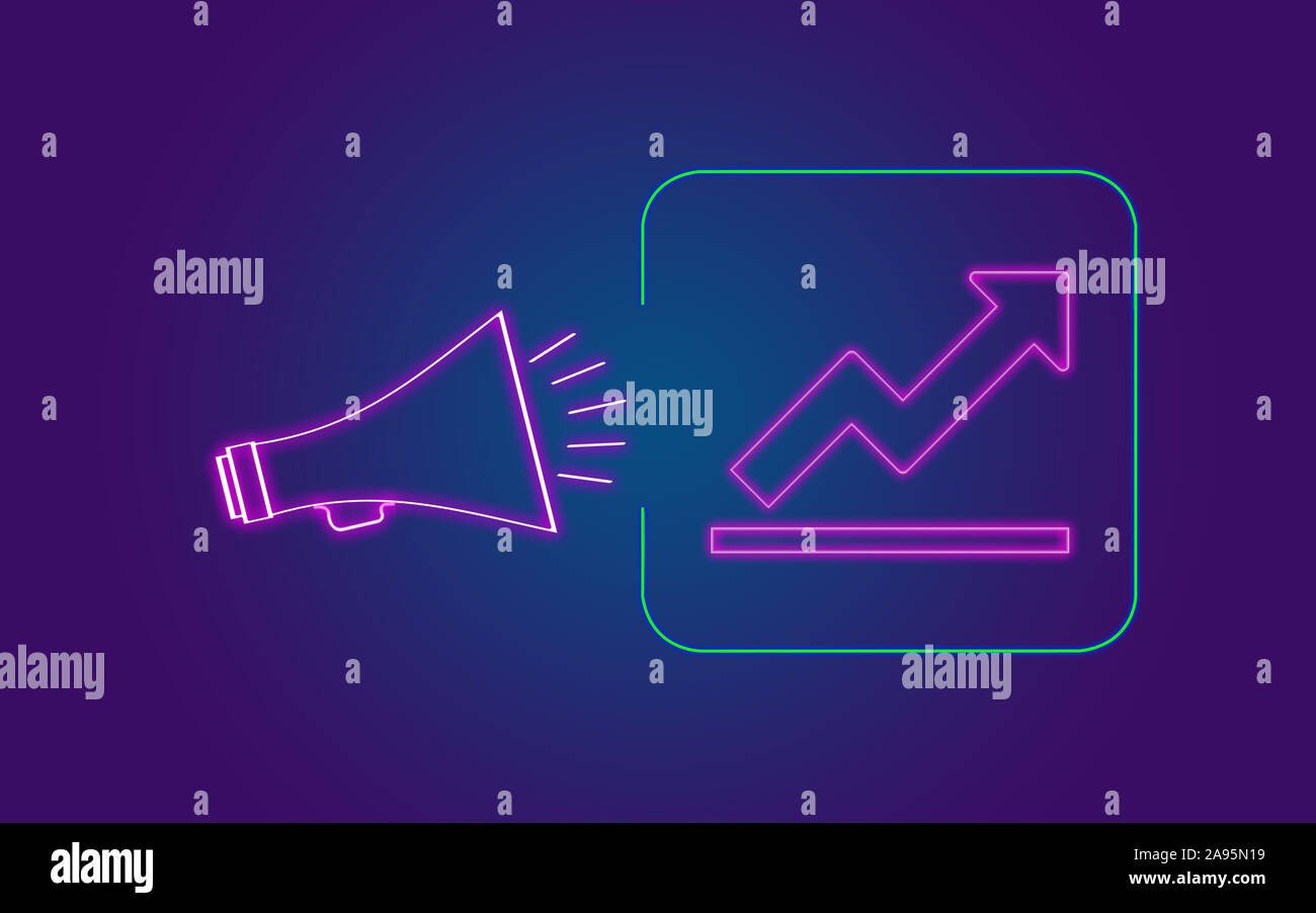Chart in neon colors agains purple gradient background. Business ...