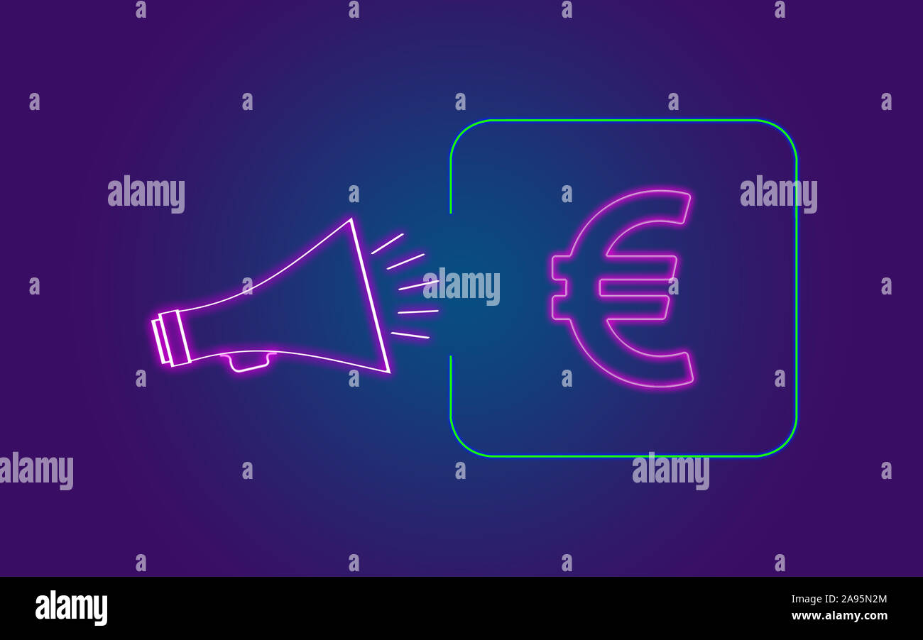 Euro Symbol Currency concept with neon colors agains purple gradient ...