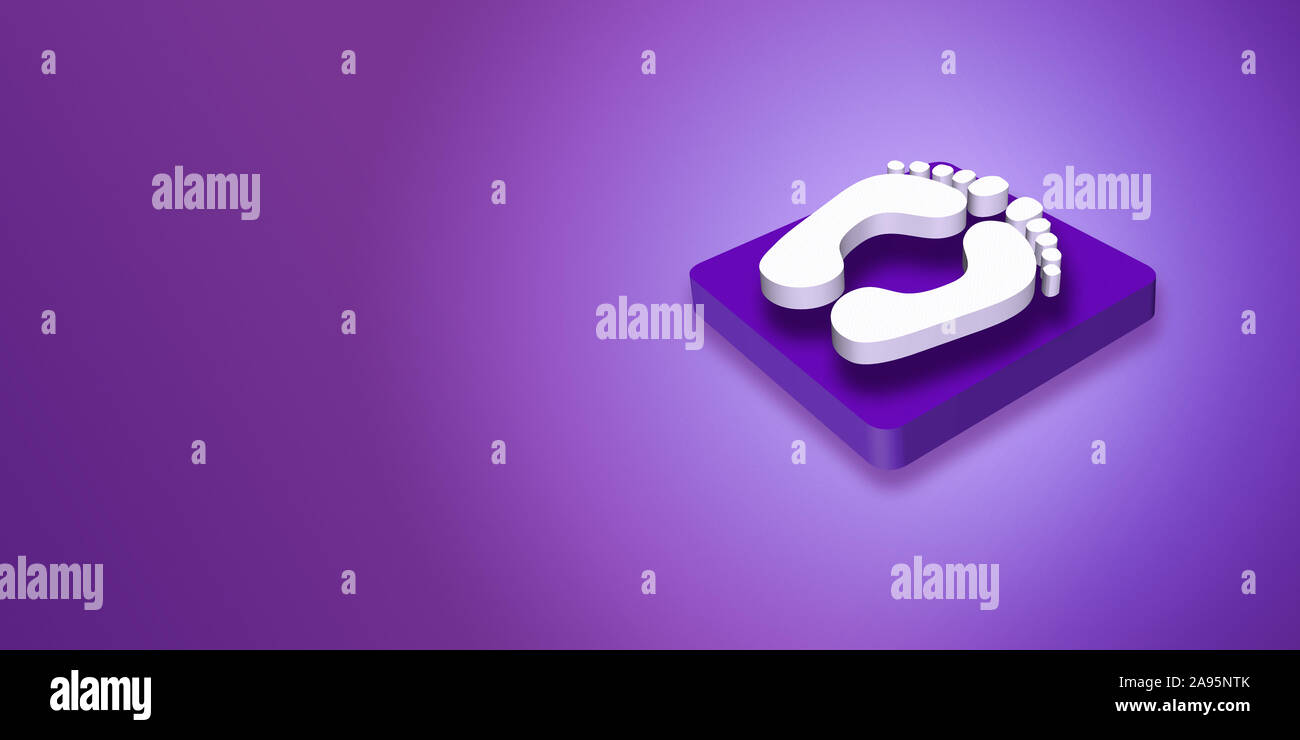 3D Foot symbol is standing on a platform over purple abstract ...