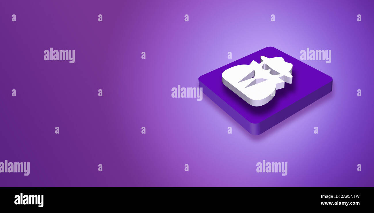 3D Computer Hacker symbol is standing on a platform over purple ...